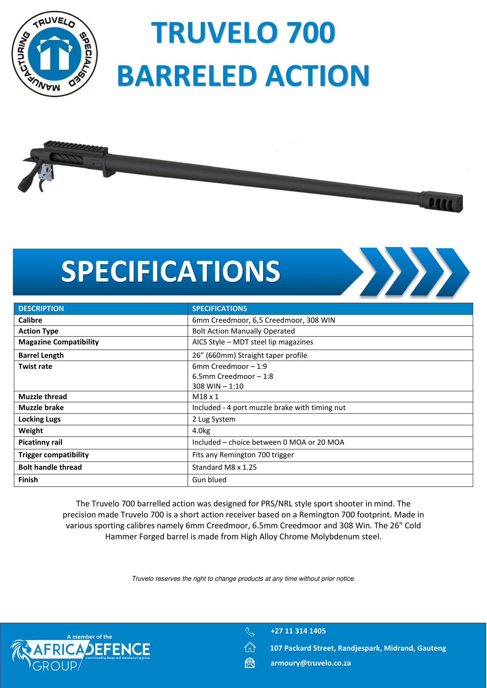Latest Addition – Truvelo 700 Barreled Action | Truvelo